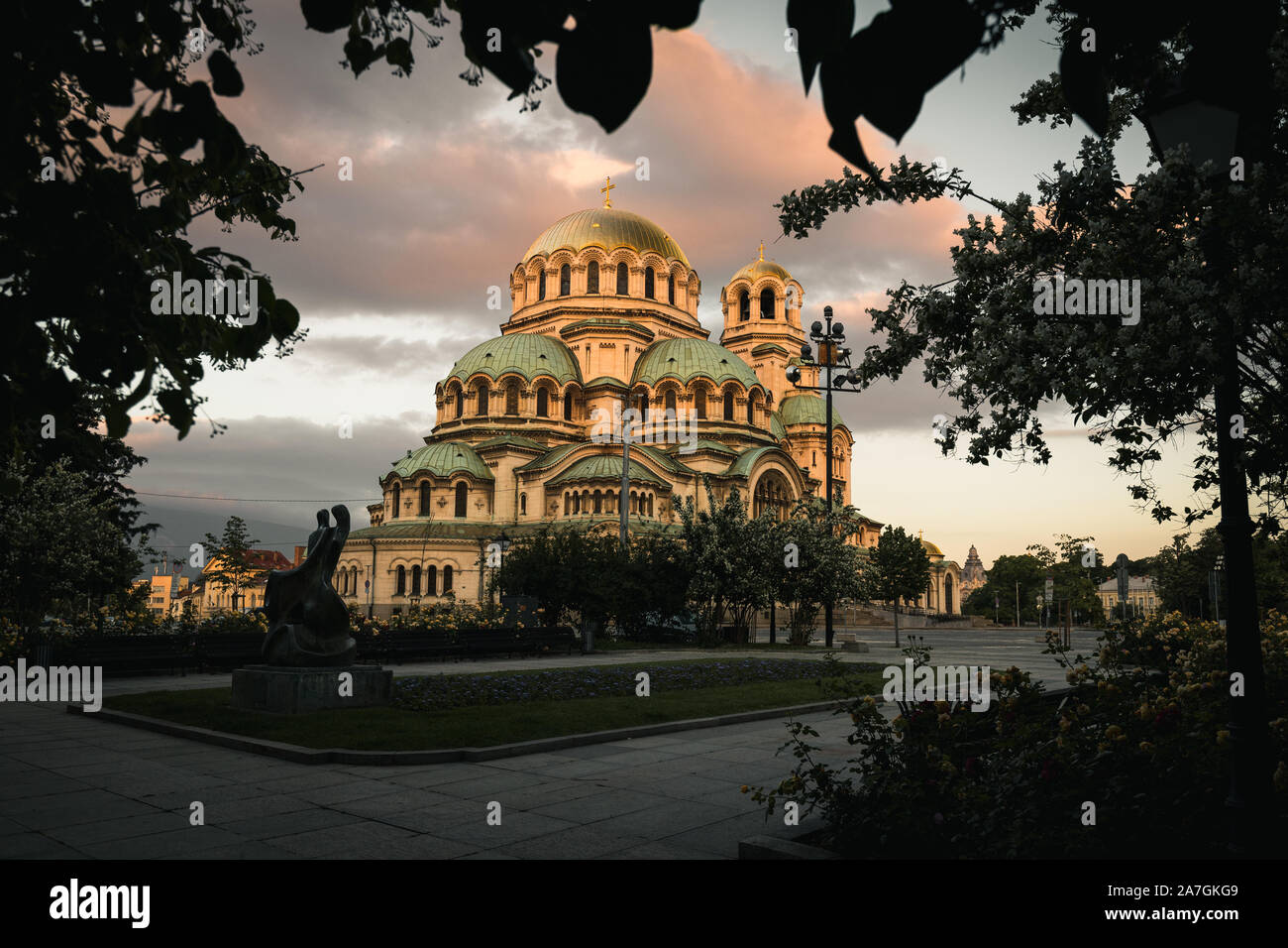 Famous Bulgarian Cathedral Saint Aleksandar Nevski during sunrise with ...