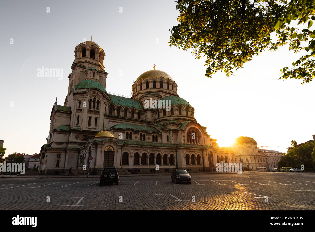 Famous Bulgarian Cathedral Saint Aleksandar Nevski during sunrise with ...