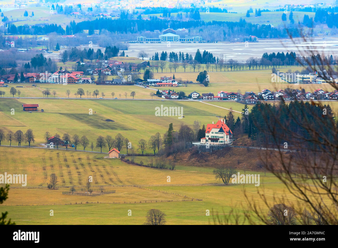 Bavaria landsape aerial view with traditional bavarian village houses ...