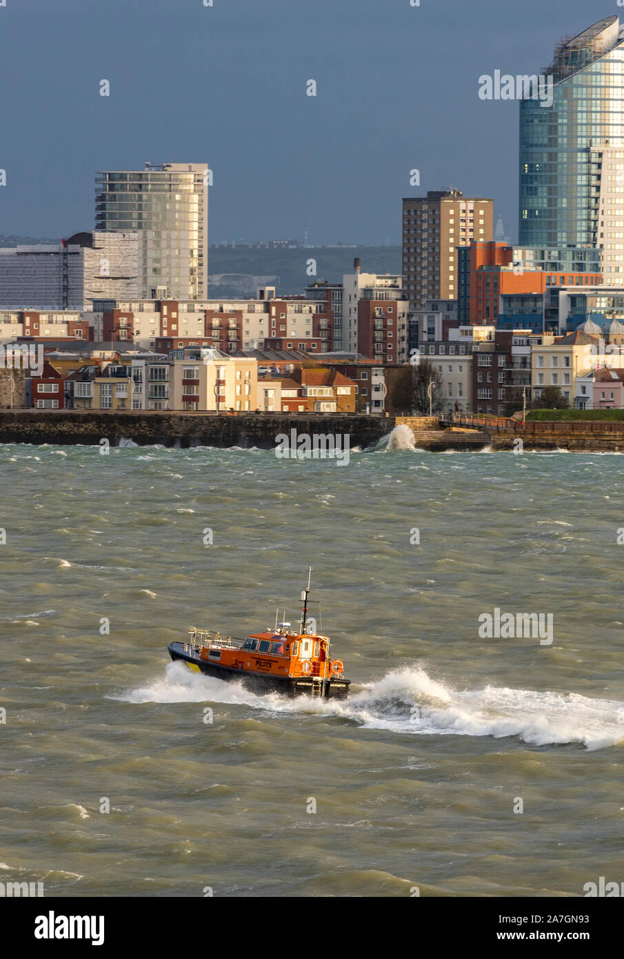 trinity house harbour master pilot launch boat approaching the entranc ...