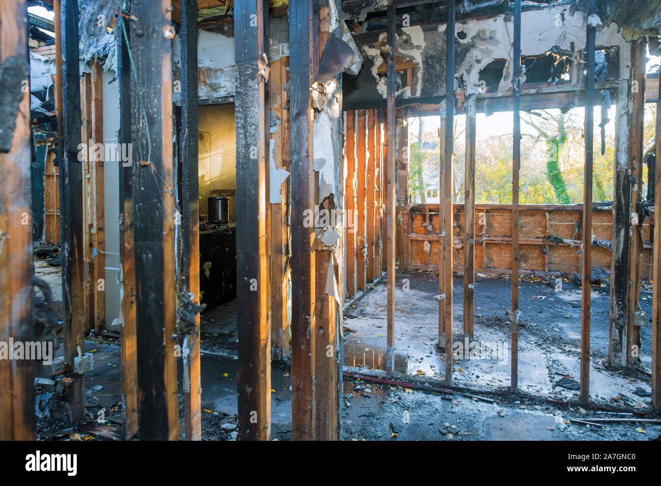 Burned home after fire the parts of the house after burnning Stock ...