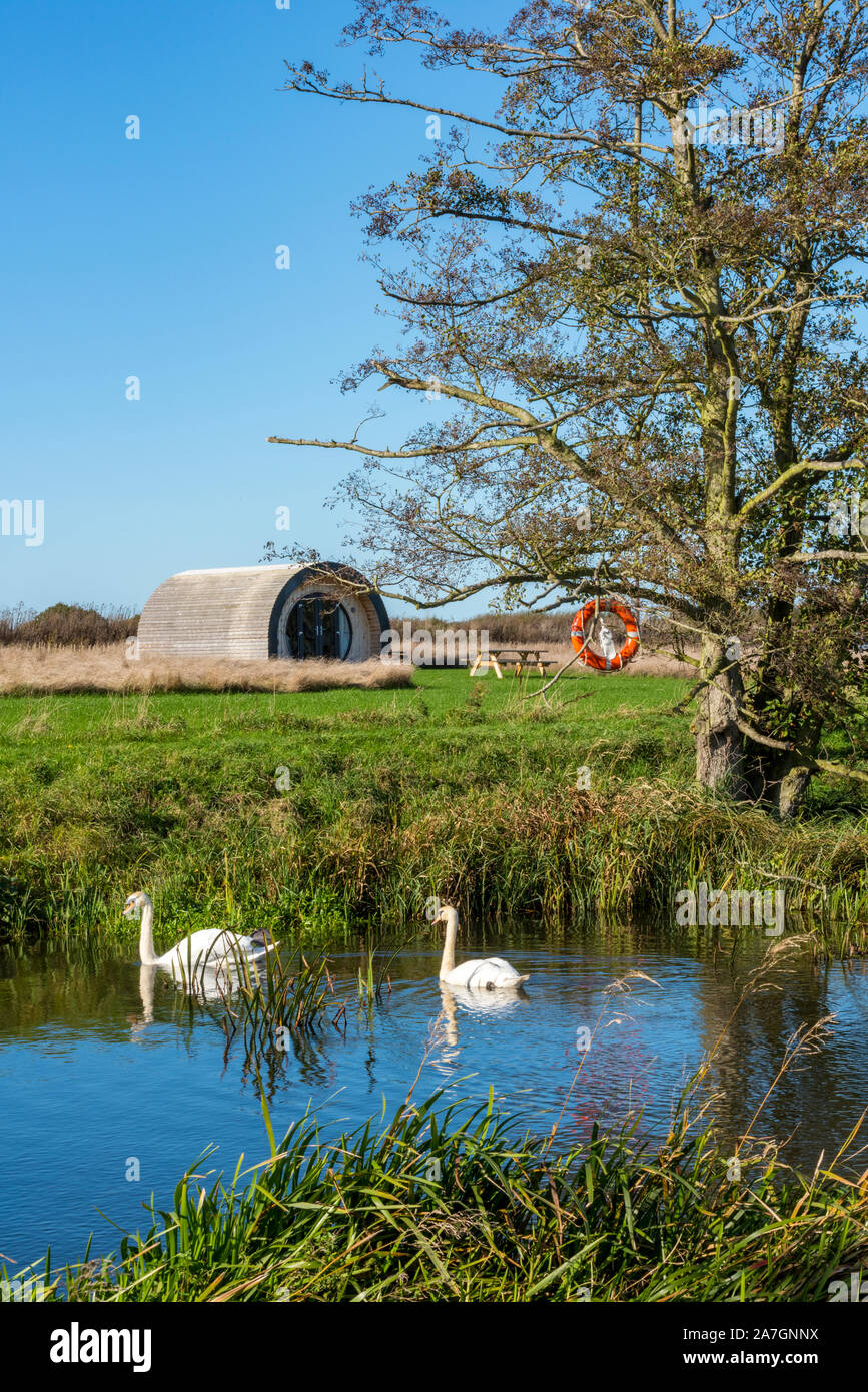 glamping pod or shed hut next to a river in the norfolk east anglian ...
