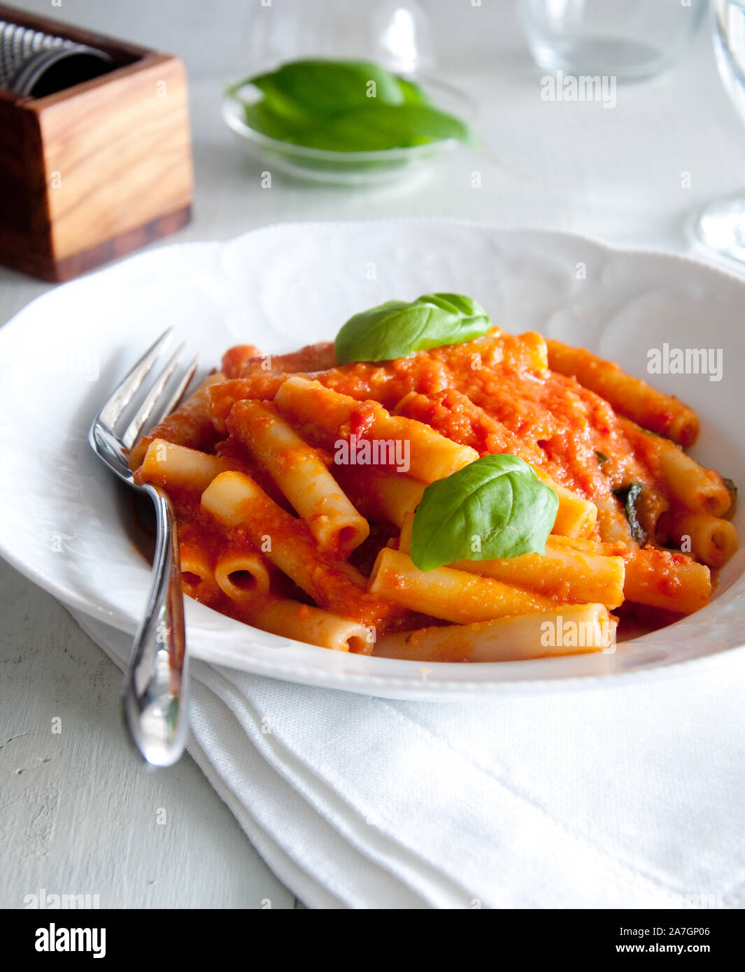 Neapolitan pasta called "Ziti lardati" with tomatoes and lard Stock ...