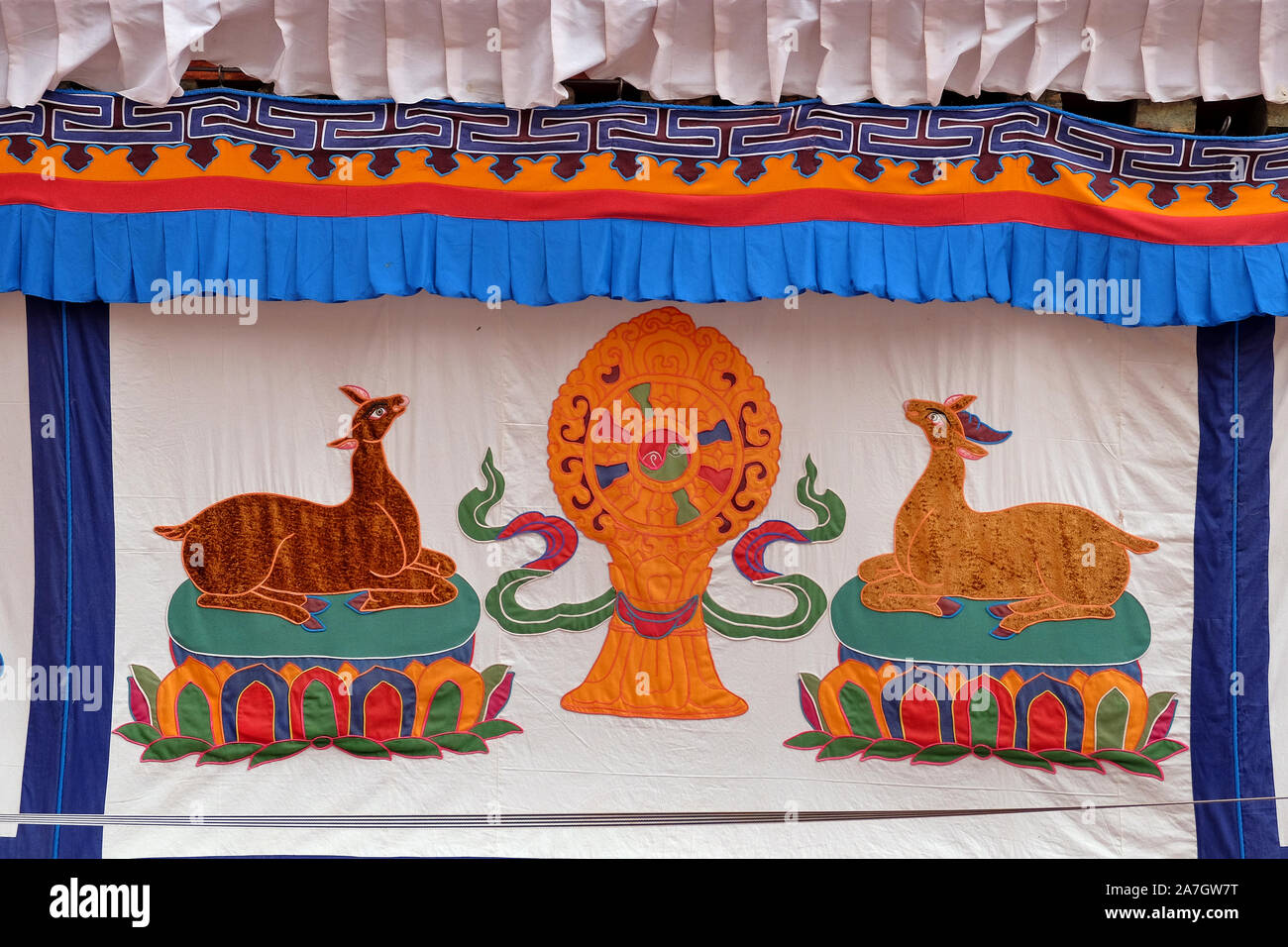 Coroful motifs on textiles inside the Potala Palace in Lhasa, Tibet ...
