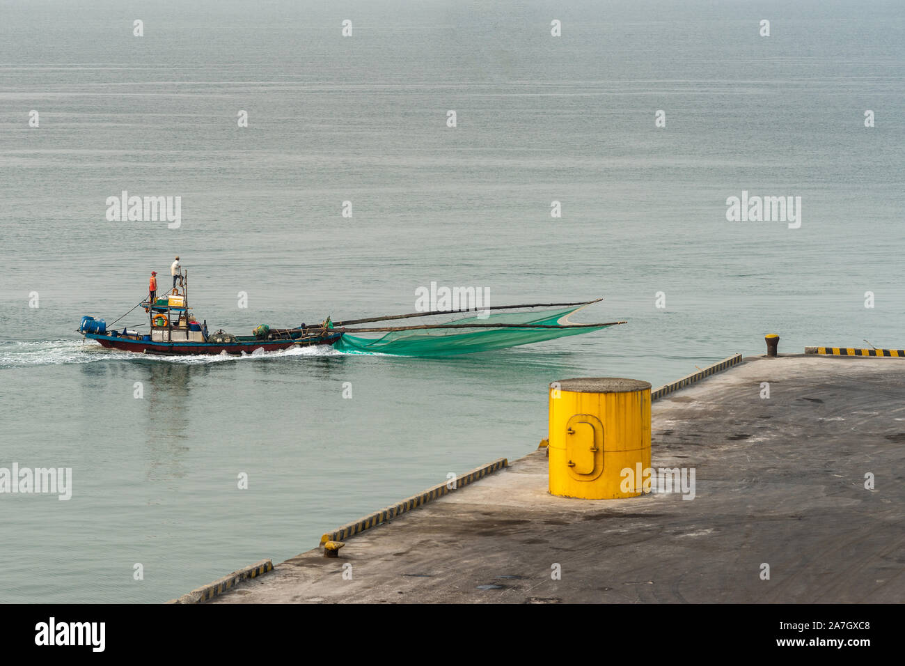 Da Nang, Vietnam - March 10, 2019: Tien Sa Port in Da Nang Bay. Small ...