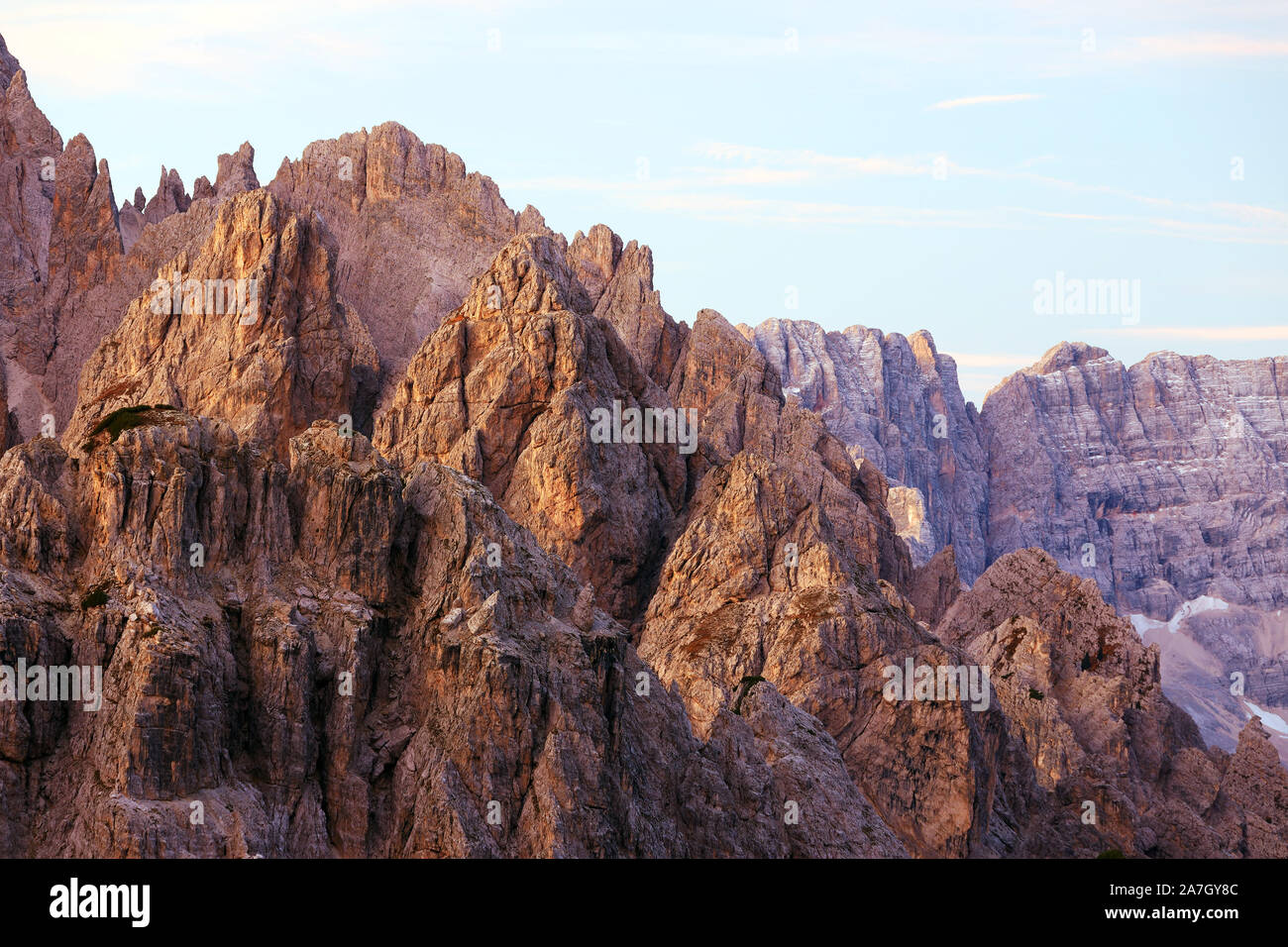 Sunset alpine light in the Dolomites, Italy, Europe Stock Photo - Alamy