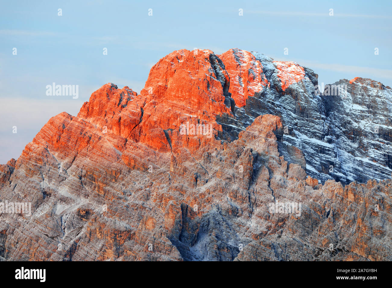 Sunset alpine light in the Dolomites, Italy, Europe Stock Photo - Alamy