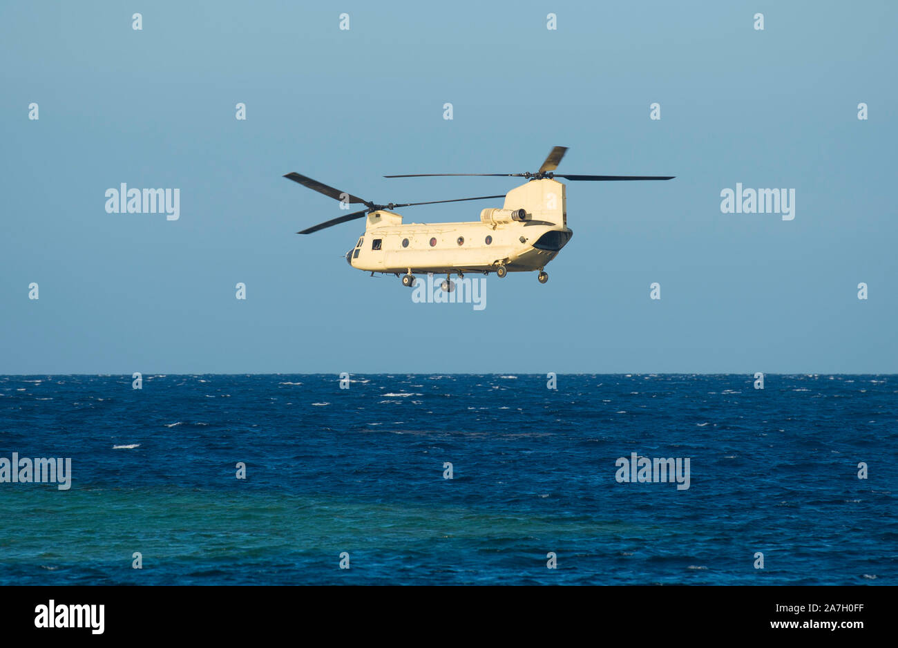 Egyptian military chinook transport helicopterairborne in flight over ...