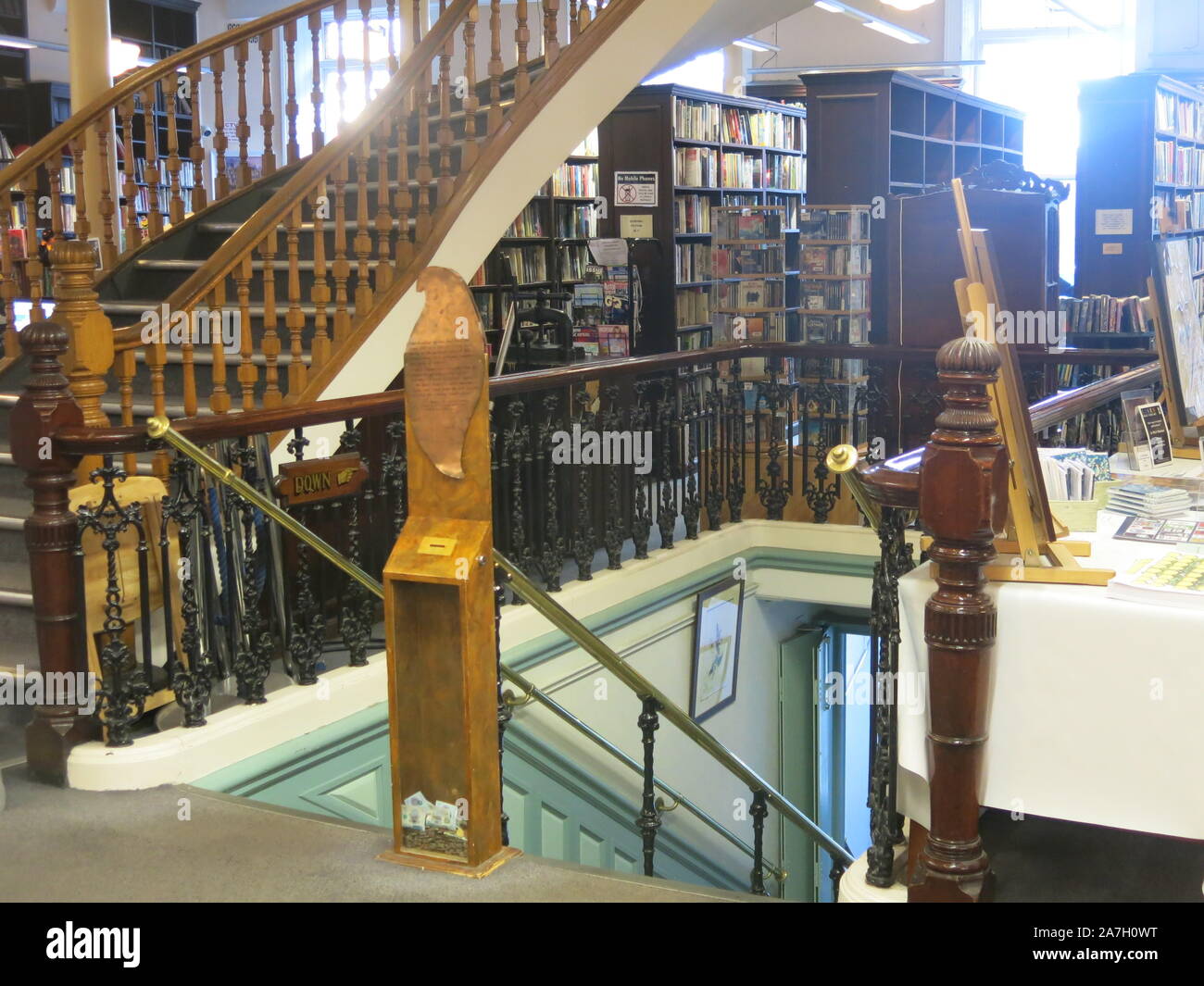 The interior of the Belfast Linen Library with the ornate staircase ...