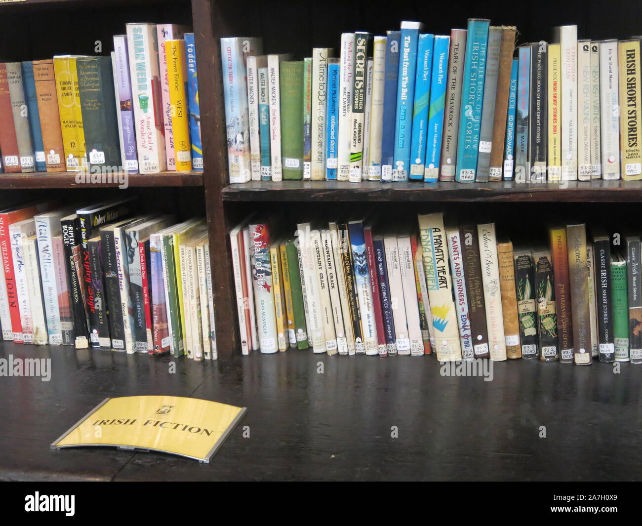 Two rows of Irish fiction novels in alphabetical order, one of the ...