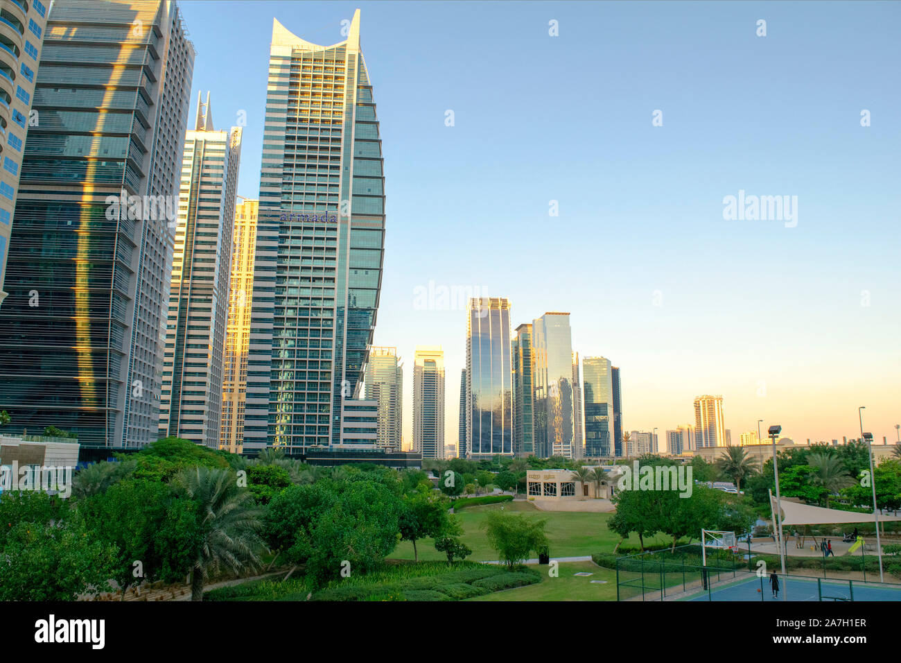 Dubai / UAE - October 15, 2019: View of Jumeirah Lakes Towers ...
