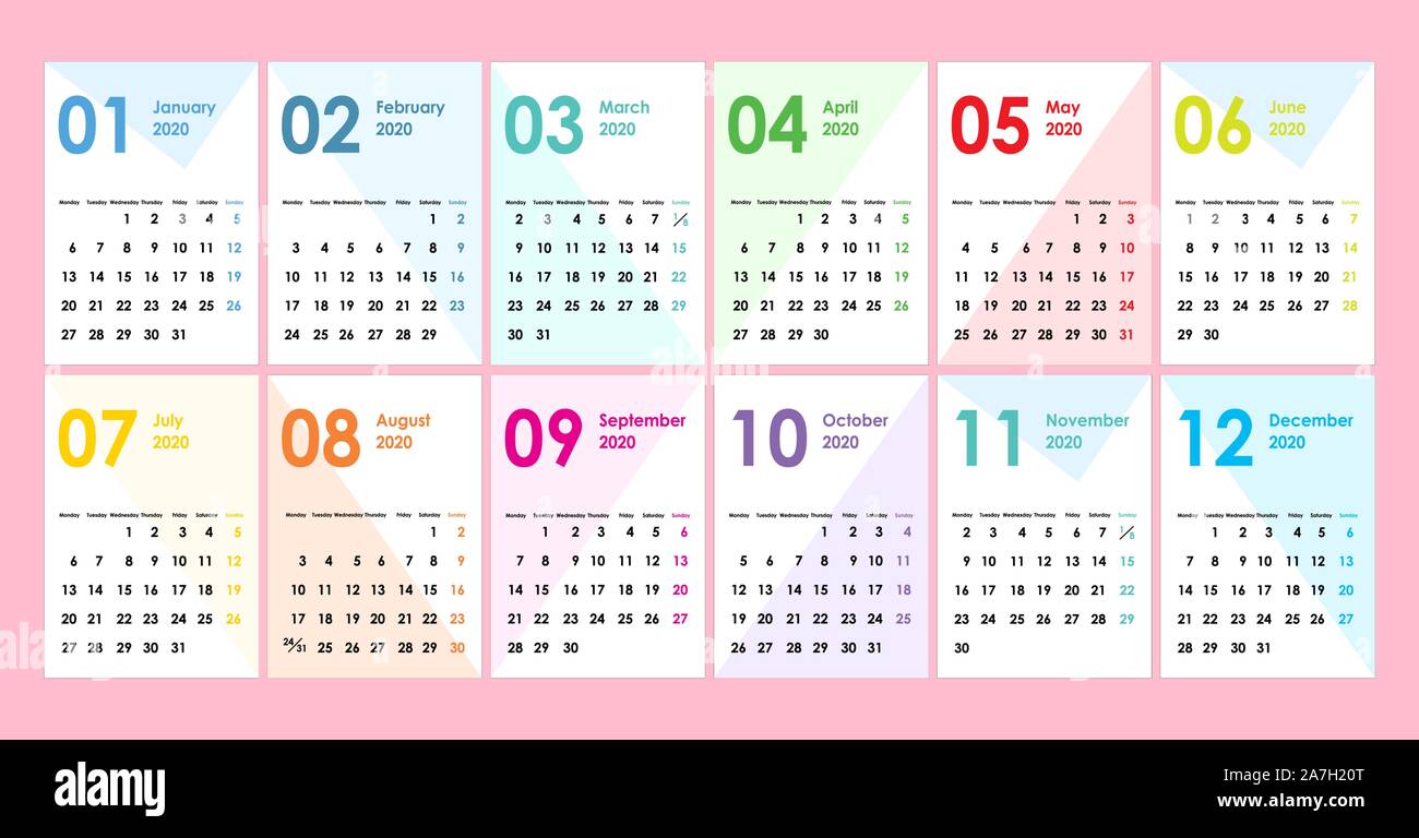 Colorful calendar for 2020. Simple and clean appearance. Geometric ...