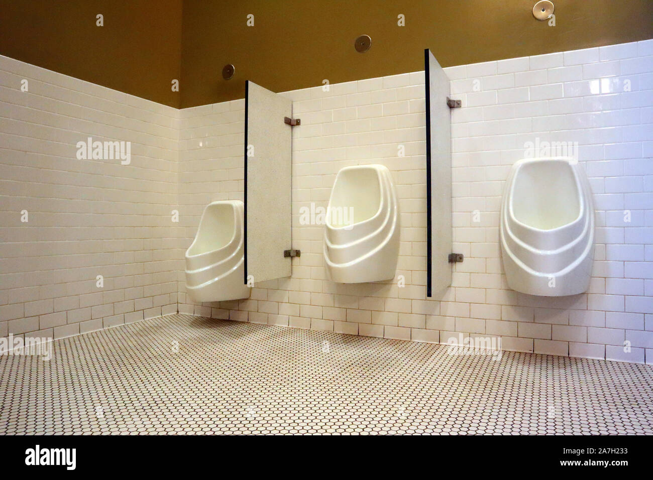 Public Restroom with white tiles Stock Photo - Alamy