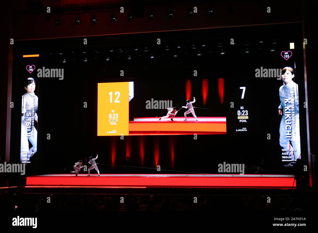 Line Cube Shibuya, Tokyo, Japan. 2nd Nov, 2019. (L to R) Sumire Tsuji ...