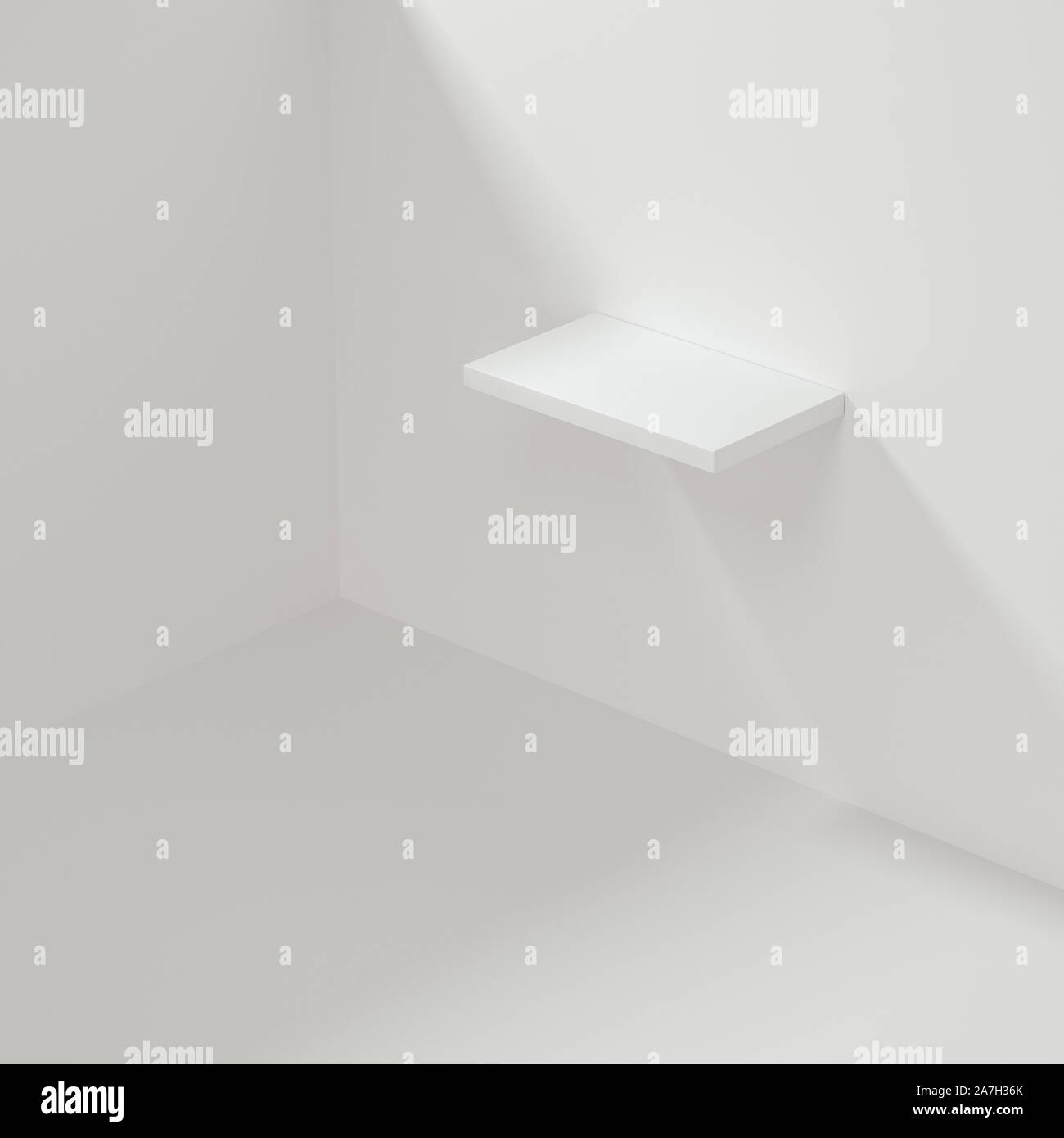 White empty cube shelf in the empty room, 3d rendering. Computer ...