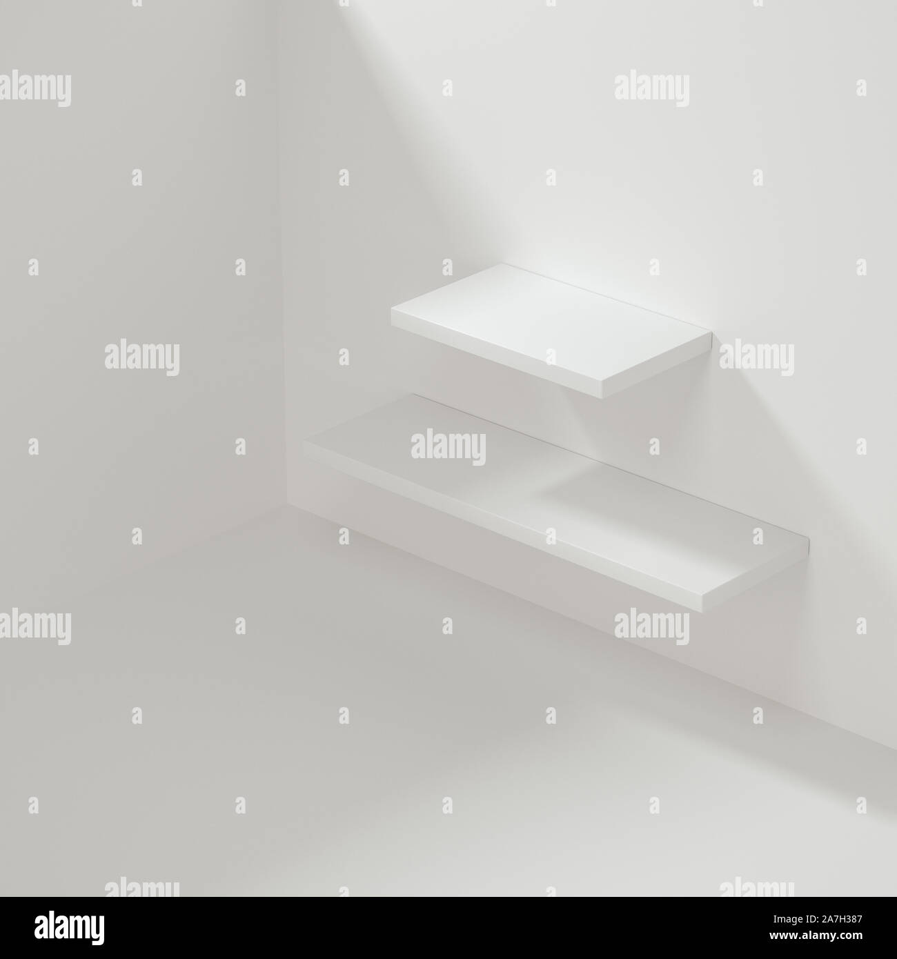 White empty cube shelf in the empty room, 3d rendering. Computer ...