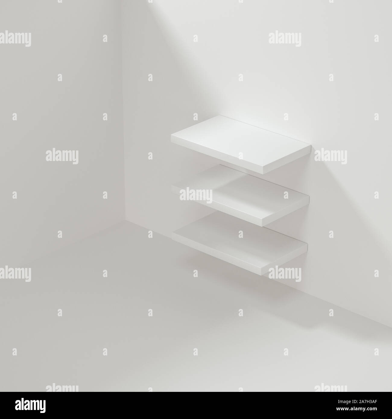 White empty cube shelf in the empty room, 3d rendering. Computer ...