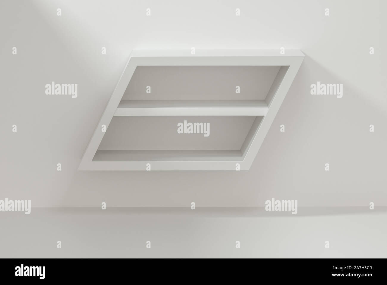 White empty cube shelf in the empty room, 3d rendering. Computer ...
