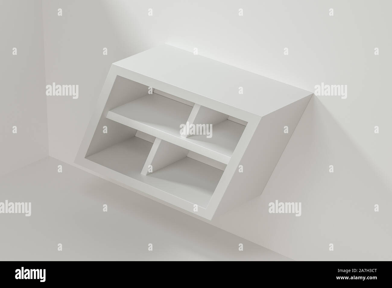 White empty cube shelf in the empty room, 3d rendering. Computer ...