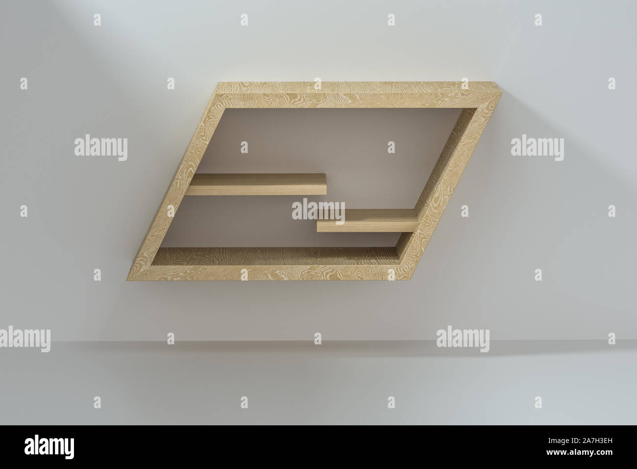 Empty wooden cube shelf in the empty room, 3d rendering. Computer ...