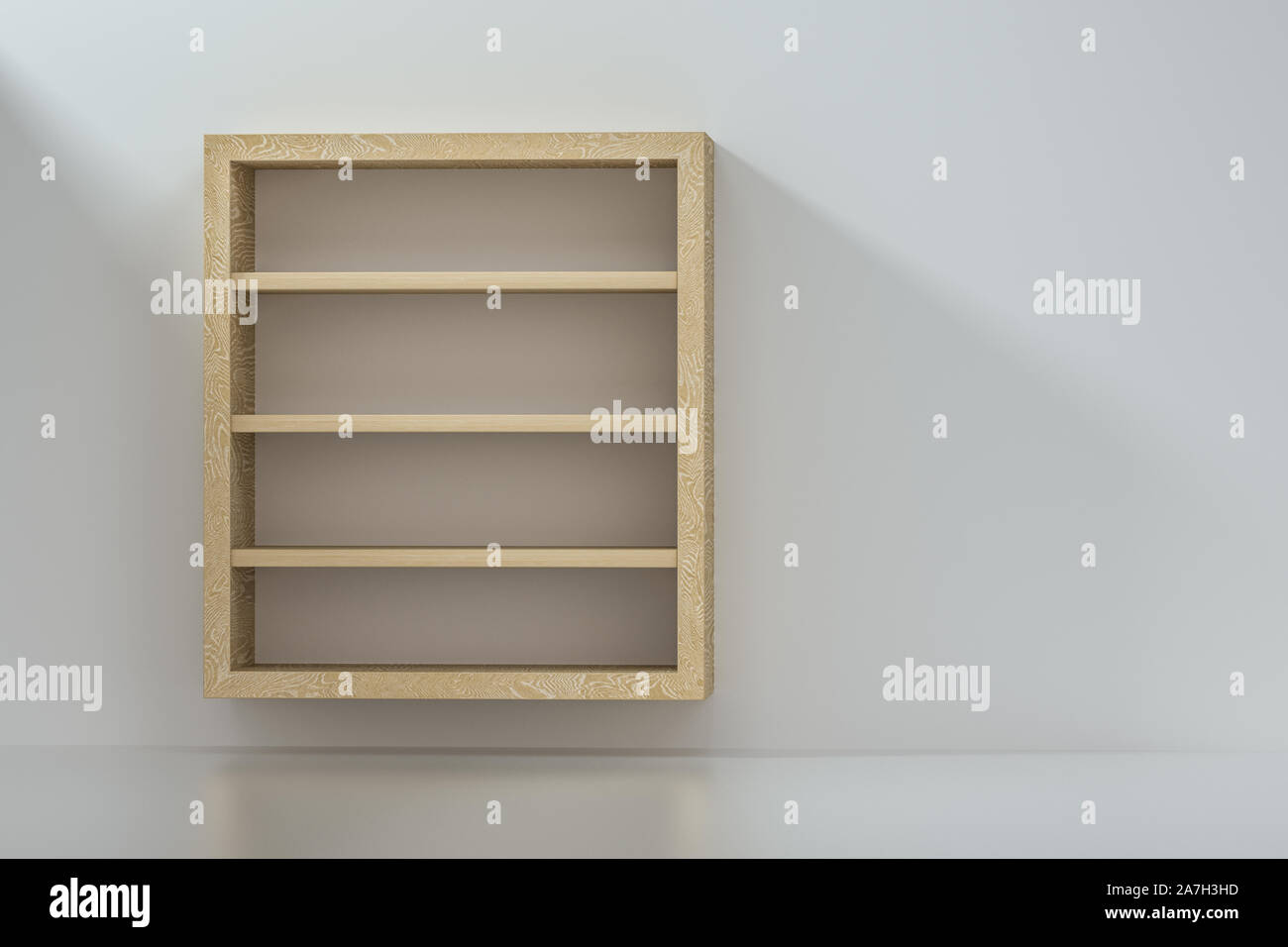 Empty wooden cube shelf in the empty room, 3d rendering. Computer ...