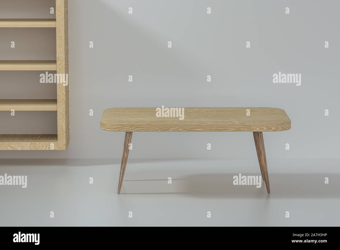 Empty wooden table in the empty room, 3d rendering. Computer digital ...