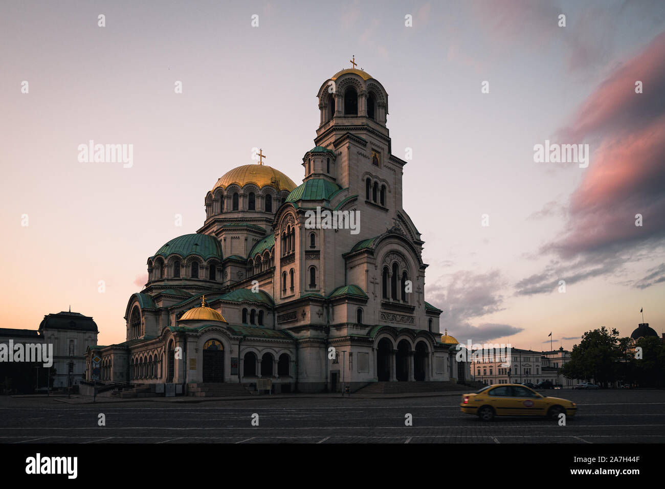 Famous Bulgarian Cathedral Saint Aleksandar Nevski during sunrise with ...