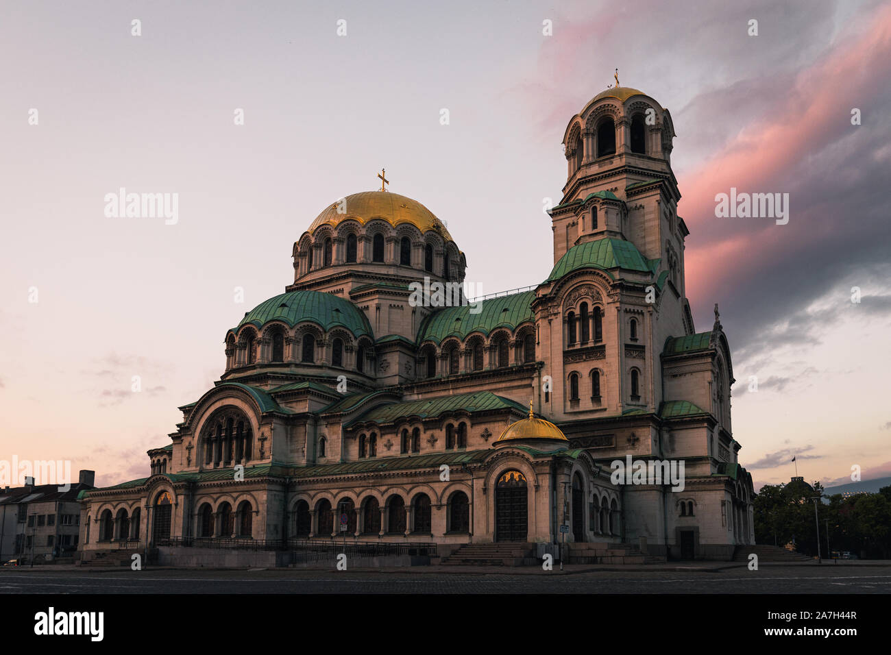 Famous Bulgarian Cathedral Saint Aleksandar Nevski during sunrise with ...