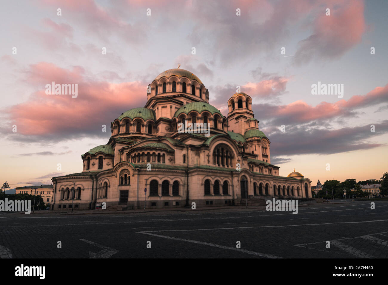 Famous Bulgarian Cathedral Saint Aleksandar Nevski during sunrise with ...