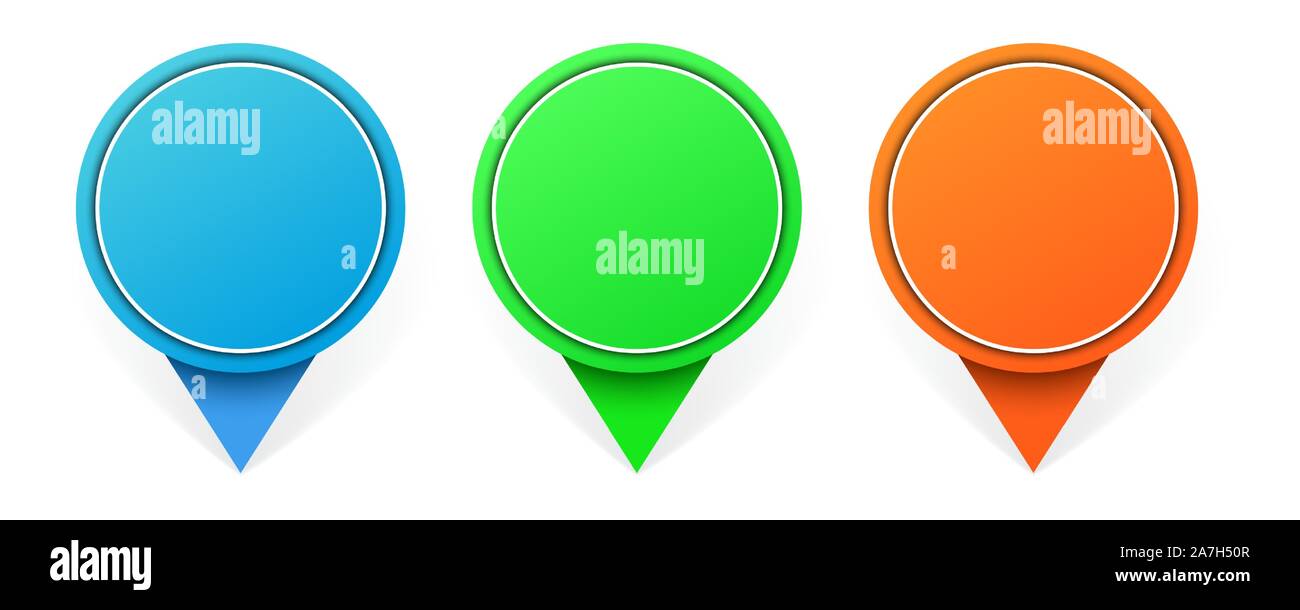 Set of vector location pins. Circle pins isolated. Colored infographic ...