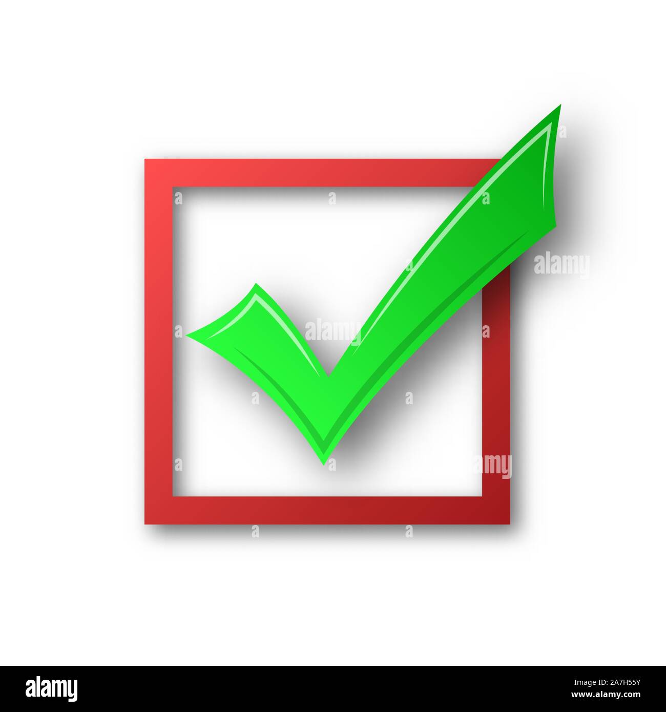 Vector Check mark isolated. Green approved symbol in red frame ...