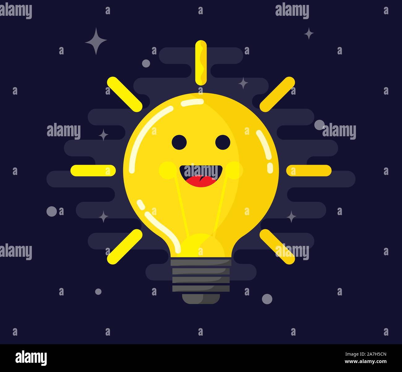 Happy emotional Light bulb face. Shining yellow light bulb isolated ...