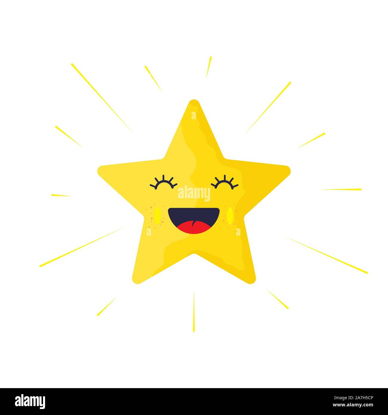 Happy yellow Star isolated. Vector icon. Smile face of cute yellow star. Emotional face of a ...