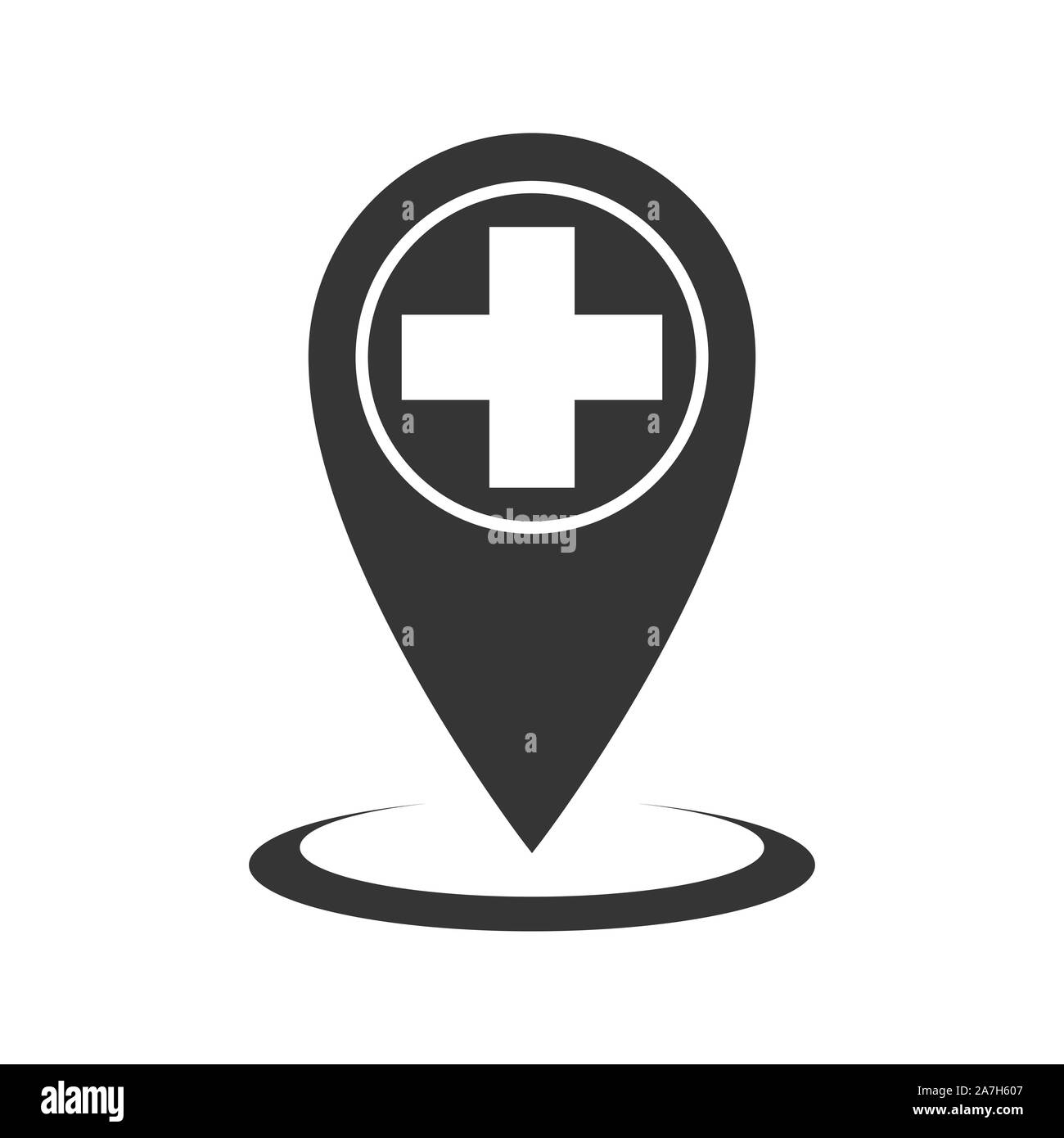 Map pointer with medical cross icon. Medical pin location icon isolated ...