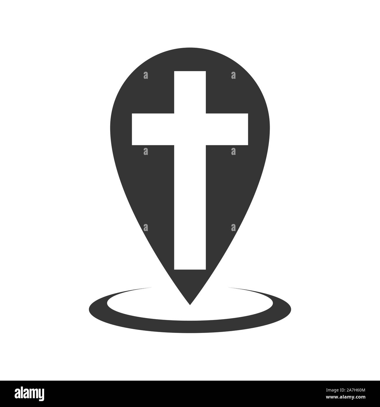 Map pointer with christian cross icon. Vector illustration in flat ...