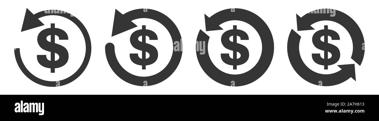 Set of vector refund money icons. Currency exchange or cash back icons ...