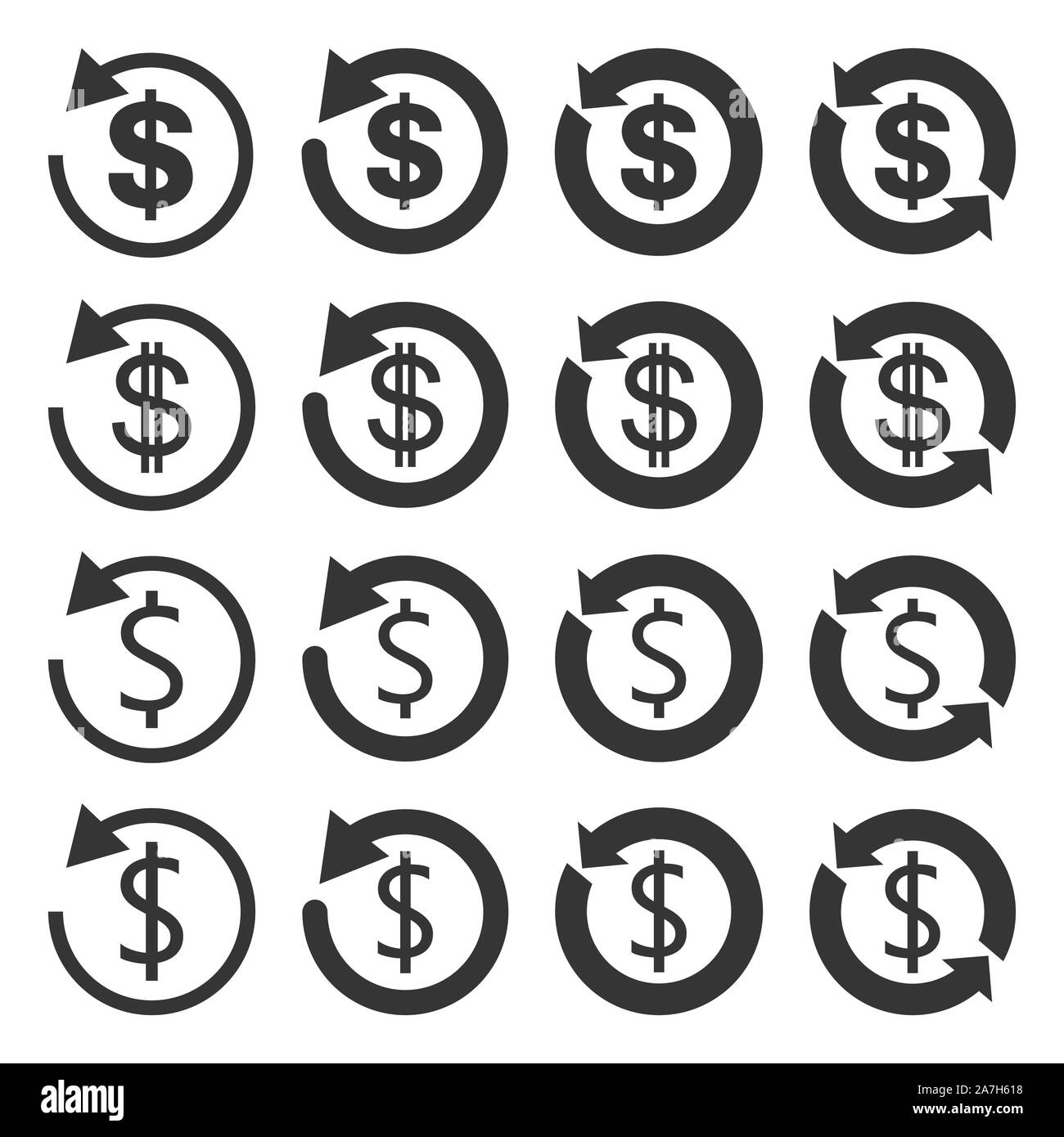 Big set of vector refund money icons. Currency exchange or cash back ...