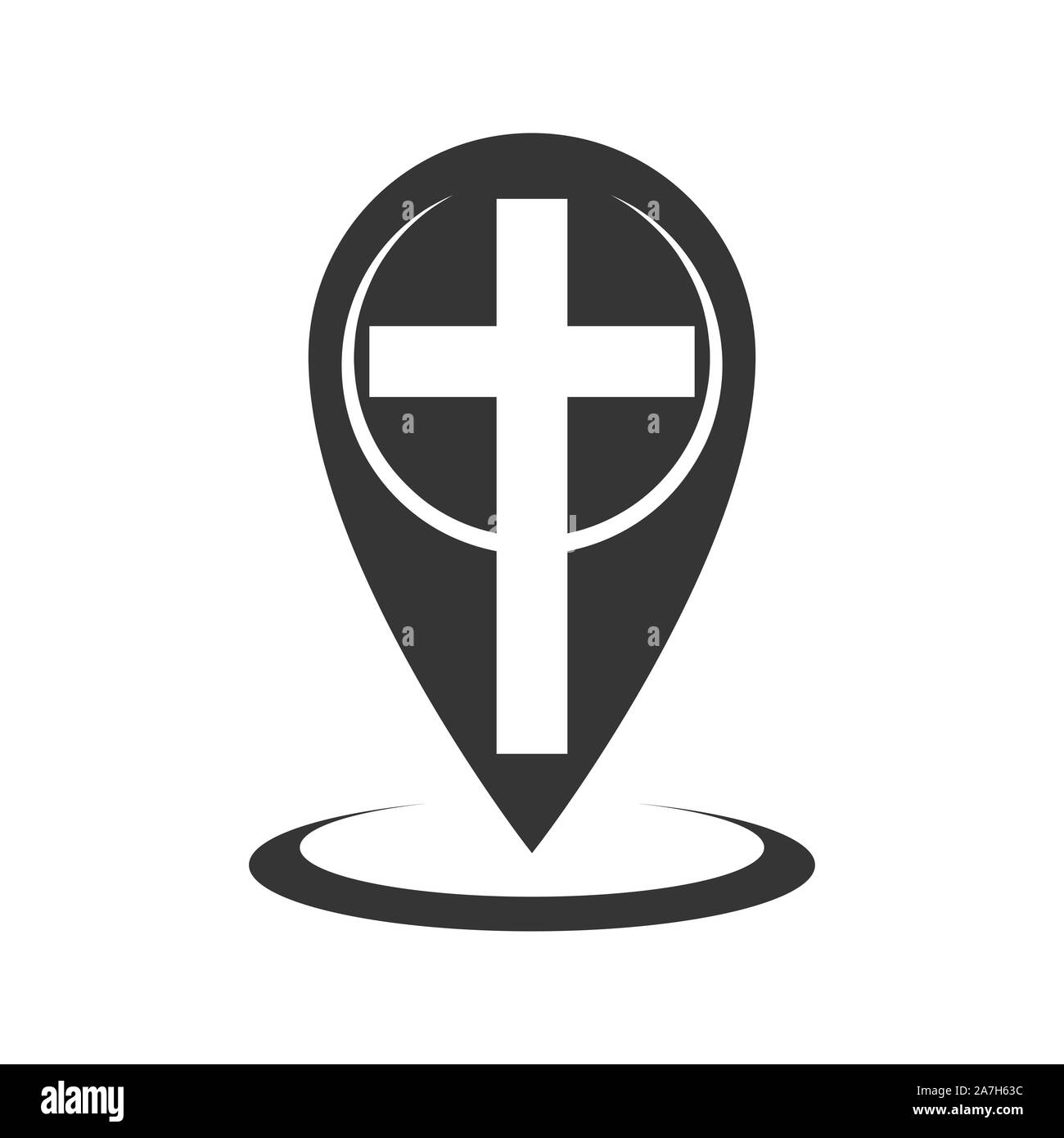Map pointer with christian cross icon. Vector illustration in flat ...