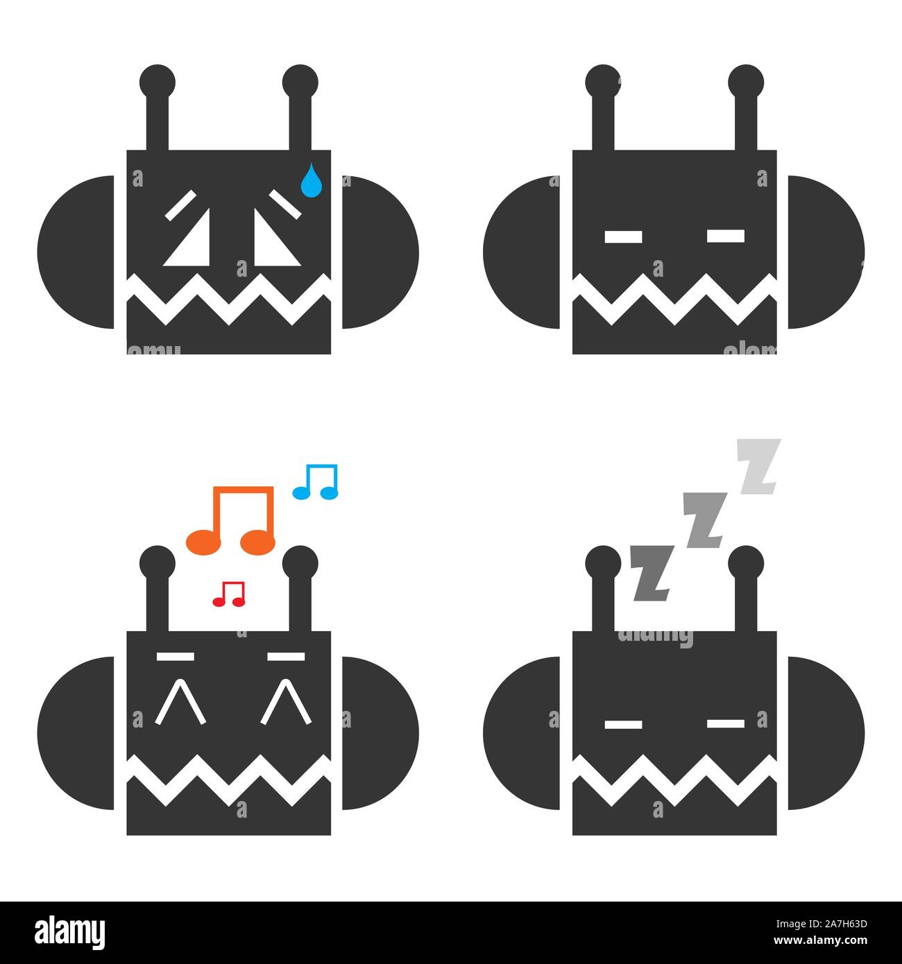 Set of vector robot icons. Black faces of robot. Face of robots ...