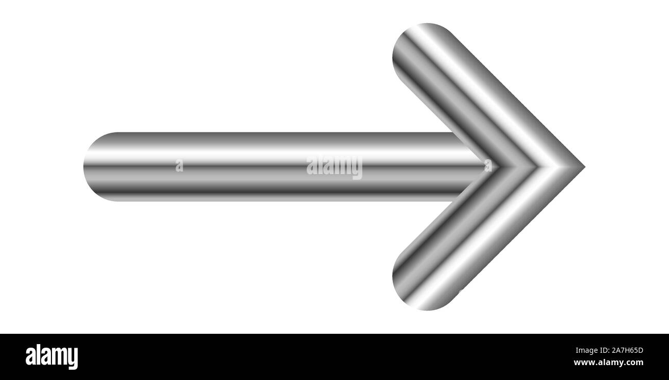 Metal right arrow isolated. Vector silver arrow. Chrome rounded Arrow ...