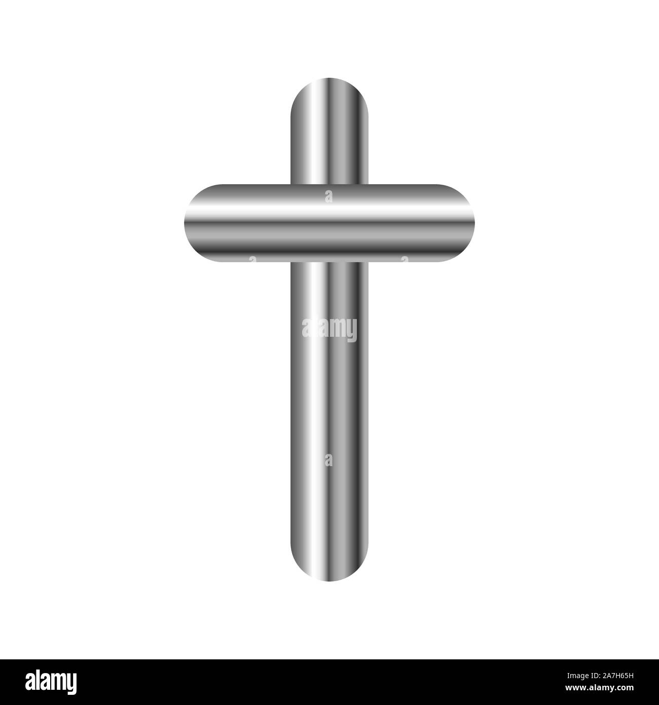 Metallic Christian Cross icon isolated. Glossy steel Christian Cross ...