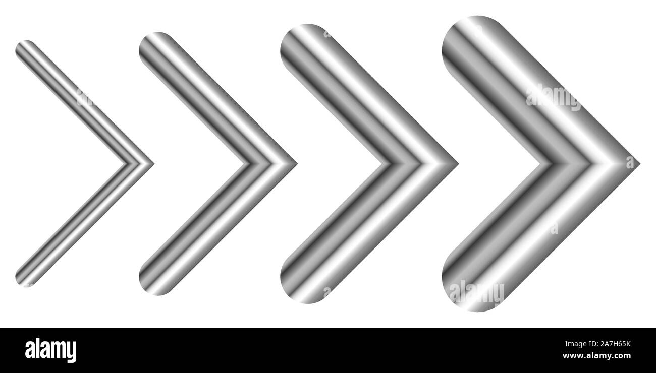 Set of metal arrows of different thicknesses. Vector silver arrows ...