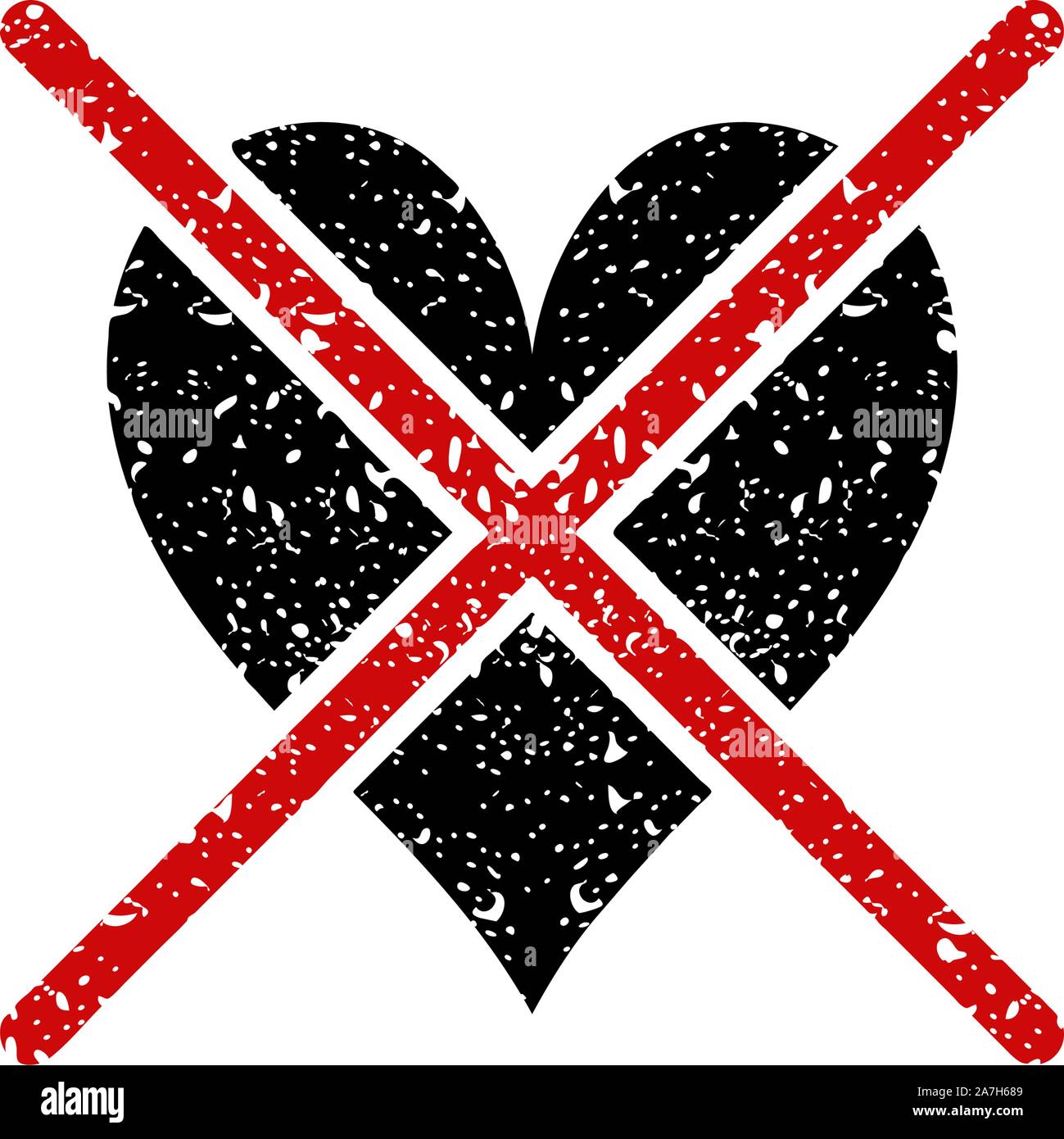 Crossed Heart symbol in grunge style vector illustration isolated on ...