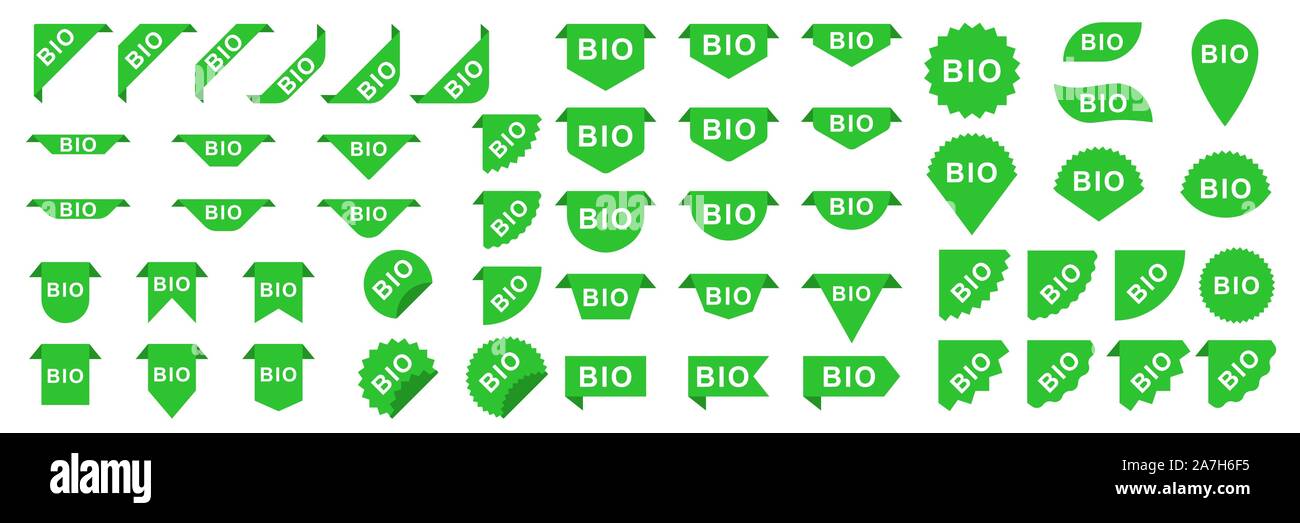 Set of BIO banners or stickers. Green Ecology labels or tags. Vector ...