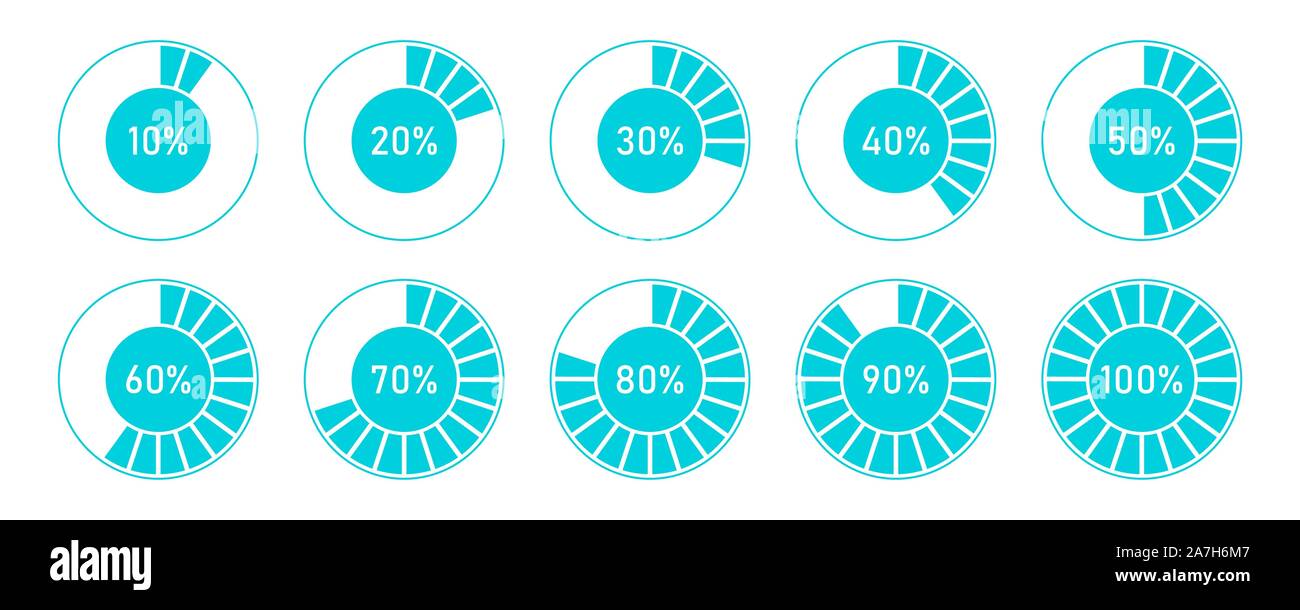 Vector indicator loading. Set of blue circular progress bar icon. Vector percentage indicators ...
