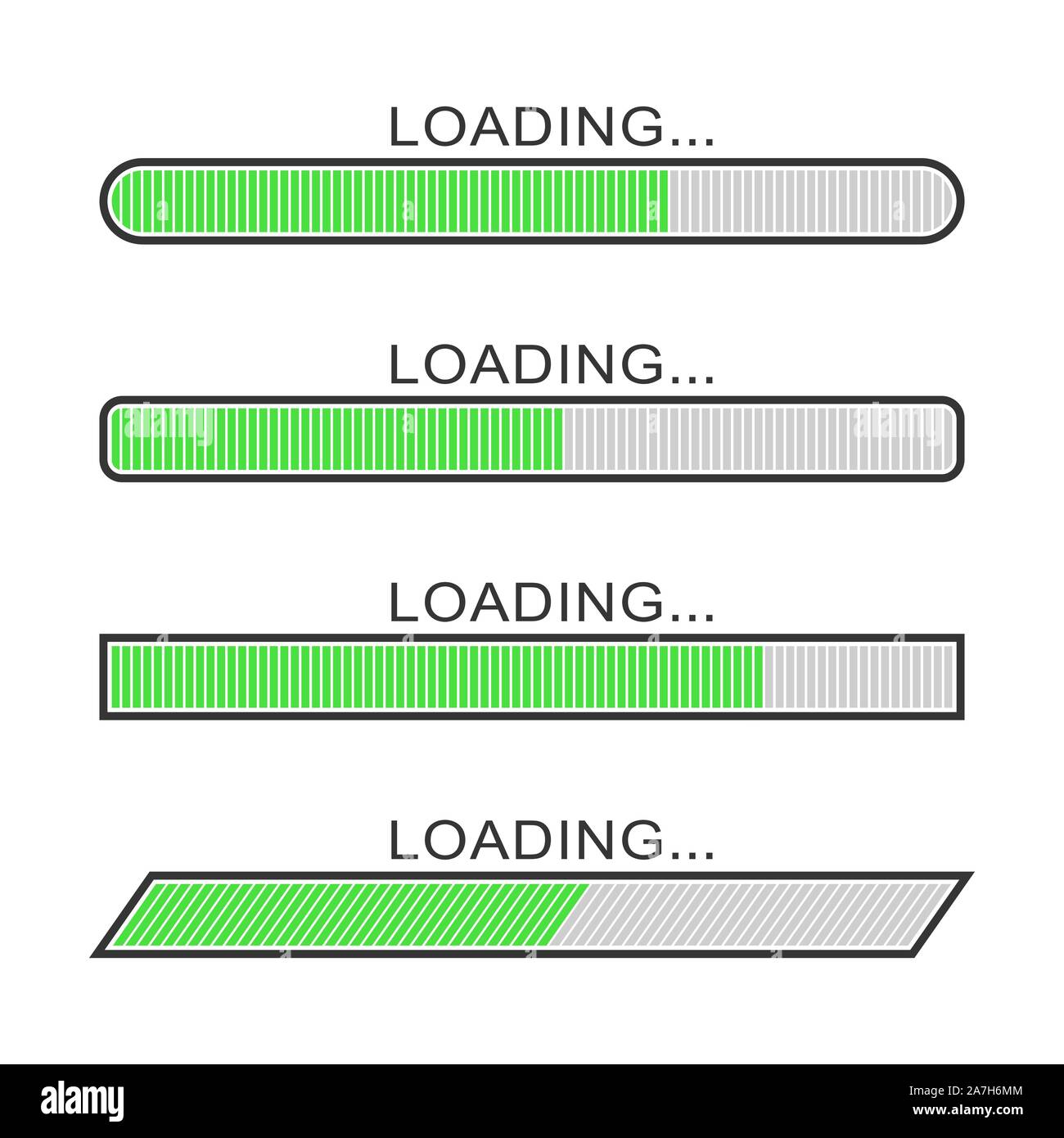 Set of vector loading icons. Flat progress loading bar isolated. Download sign. Vector loading ...