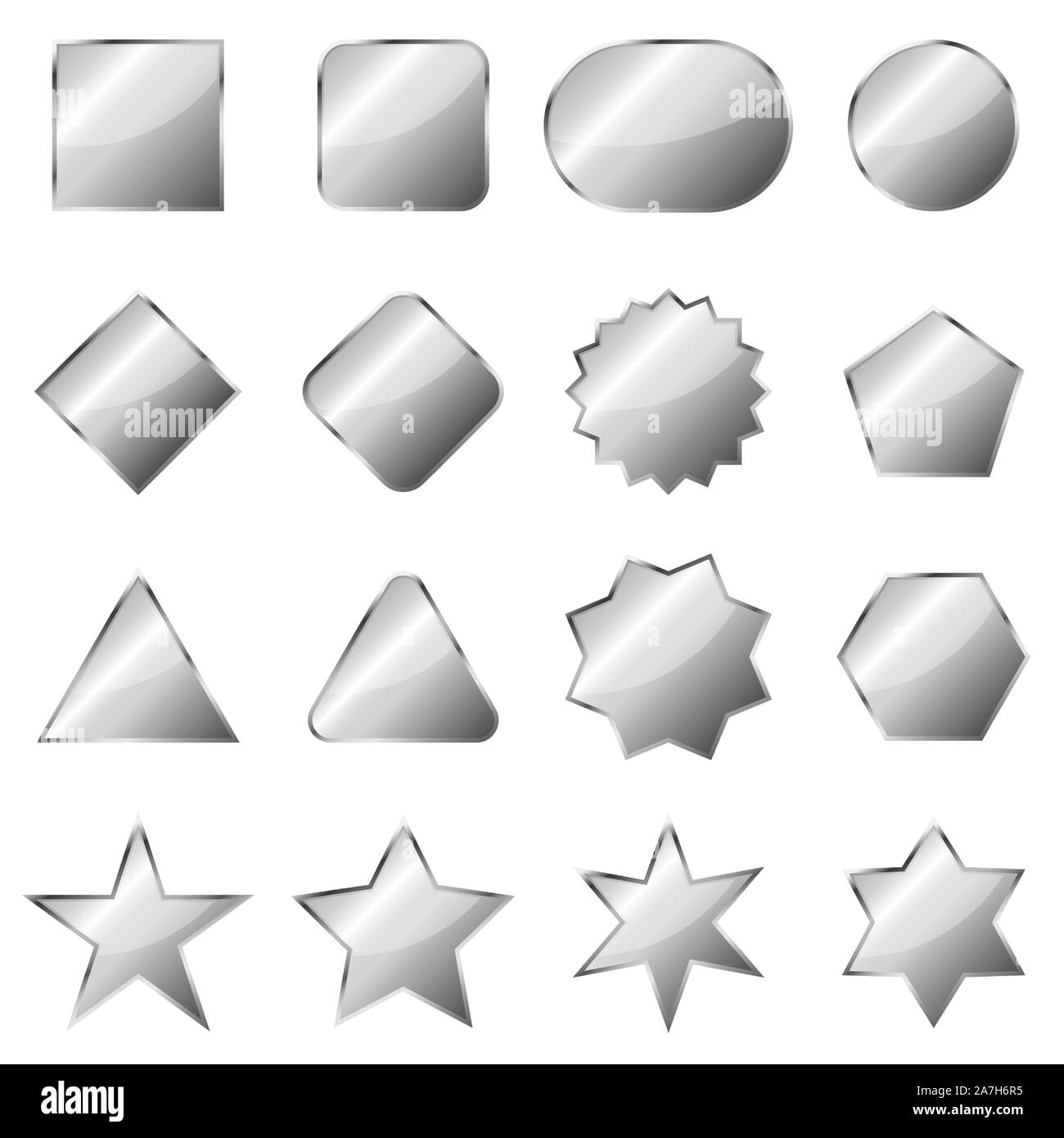 Set of silver banners isolated. Vector metal plates of different shapes ...