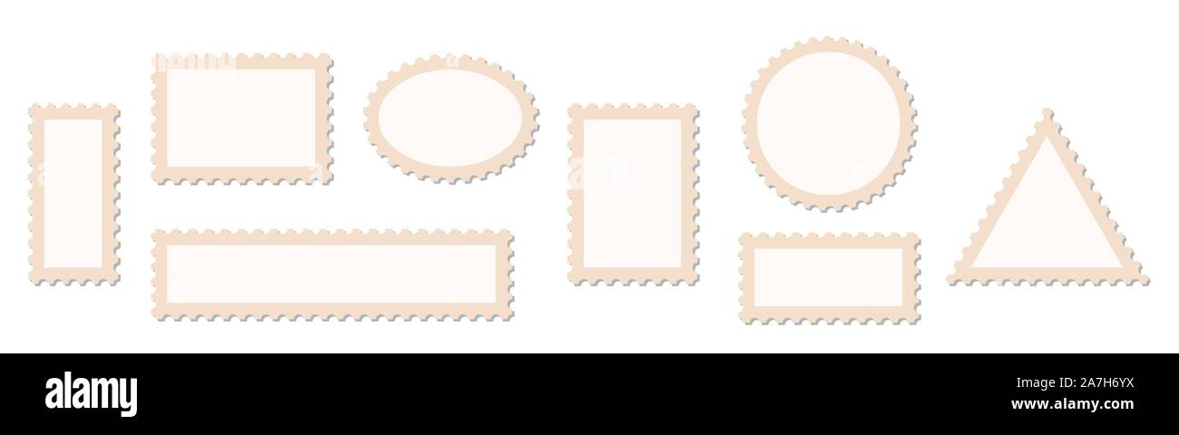 Set of paper postage stamps isolated. Vector illustration. Blank ...