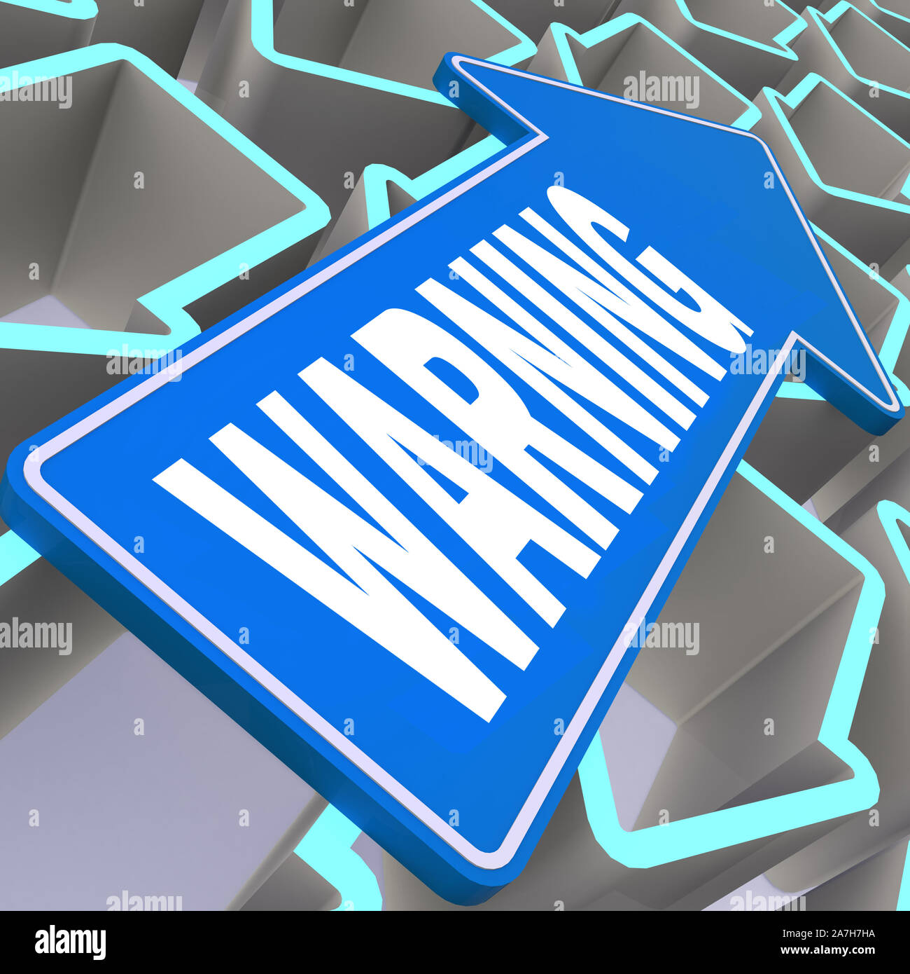 Warning word with blue arrow, 3D rendering Stock Photo - Alamy
