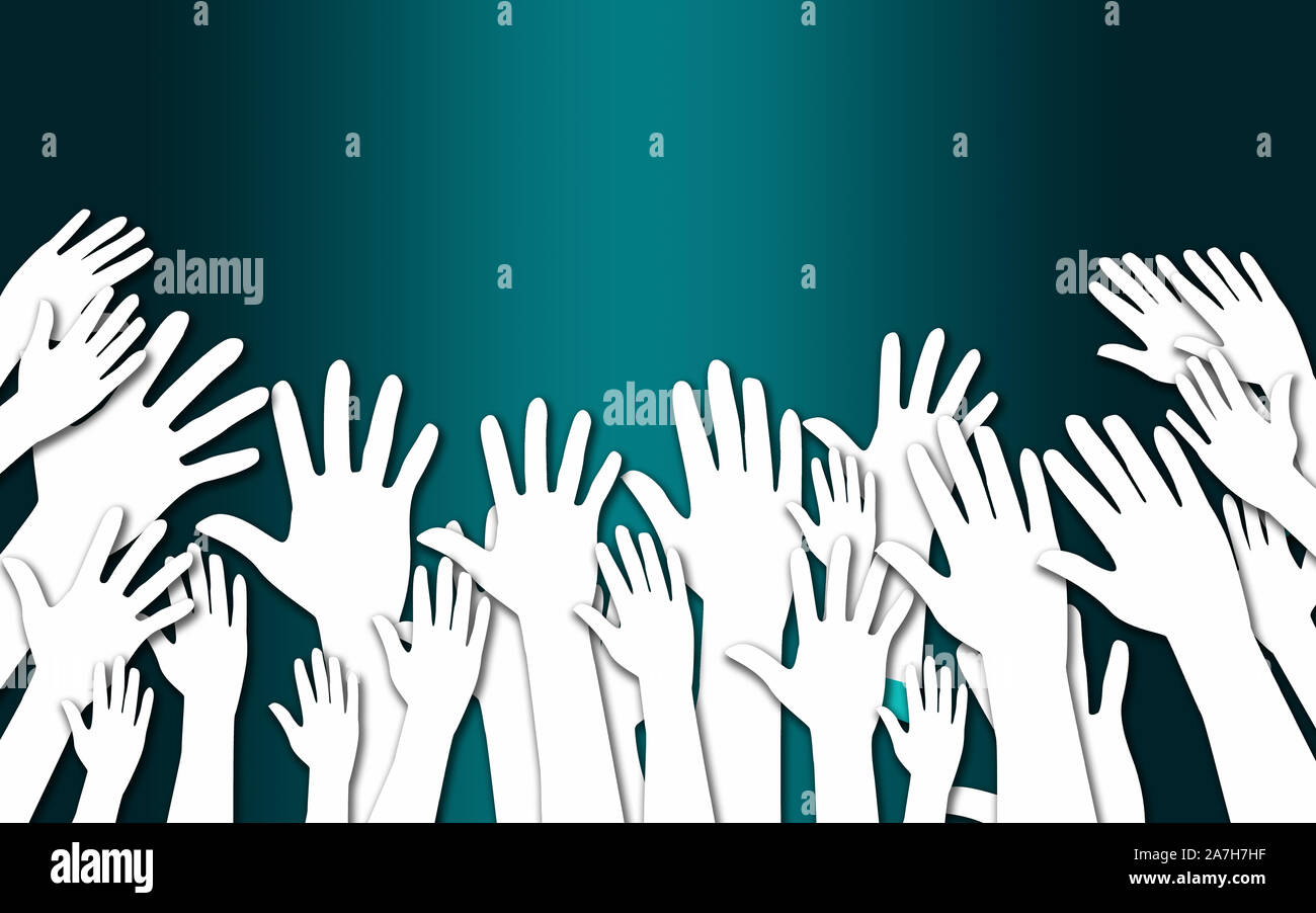 Concept of raised up hands, 3D rendering Stock Photo - Alamy